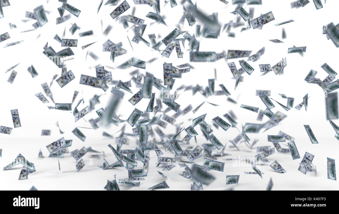 dollar banknote rain. 3d illustration. isolated on white Stock Photo ...