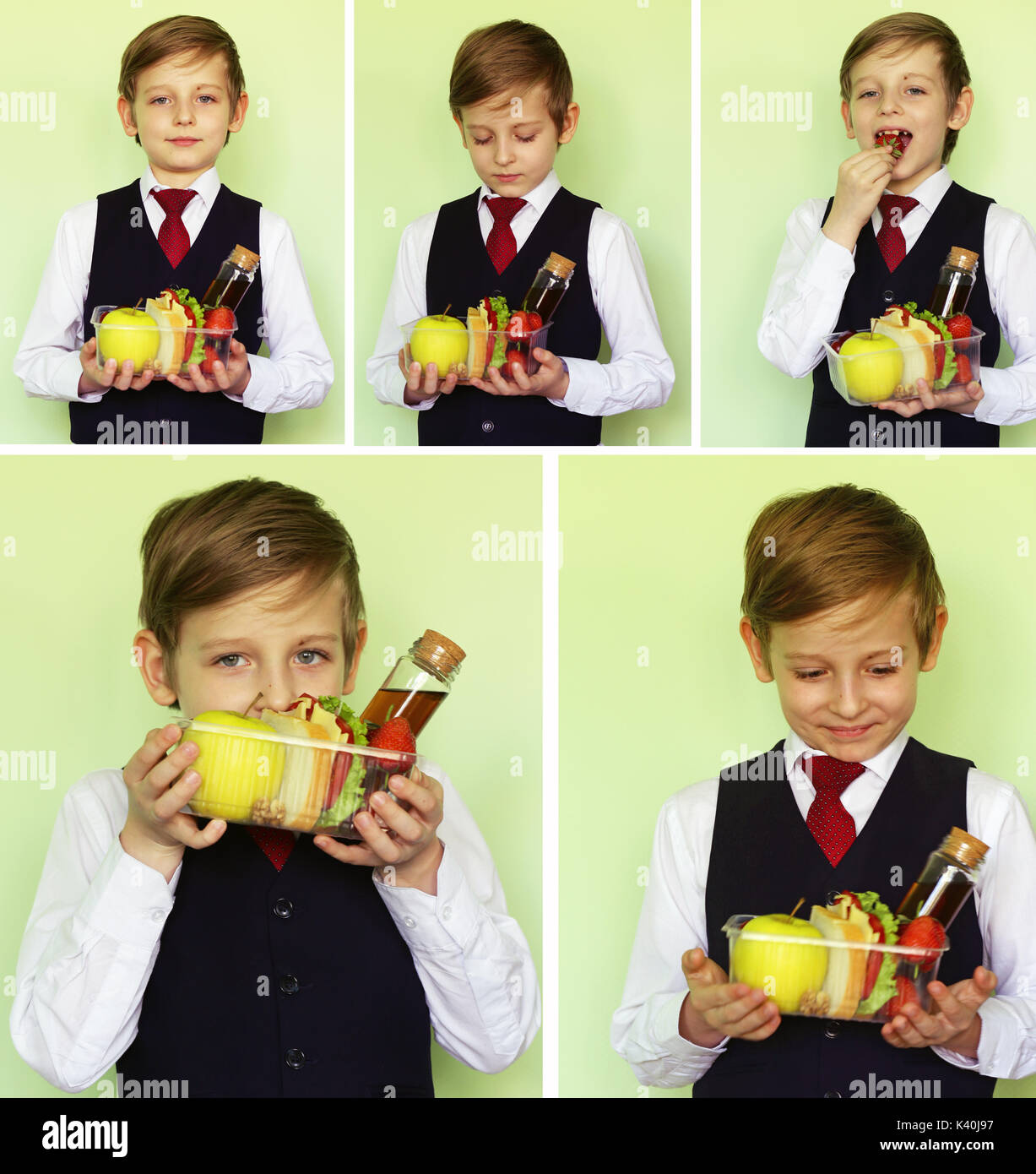 boy schoolboy with lunch boxes - healthy eating Stock Photo - Alamy