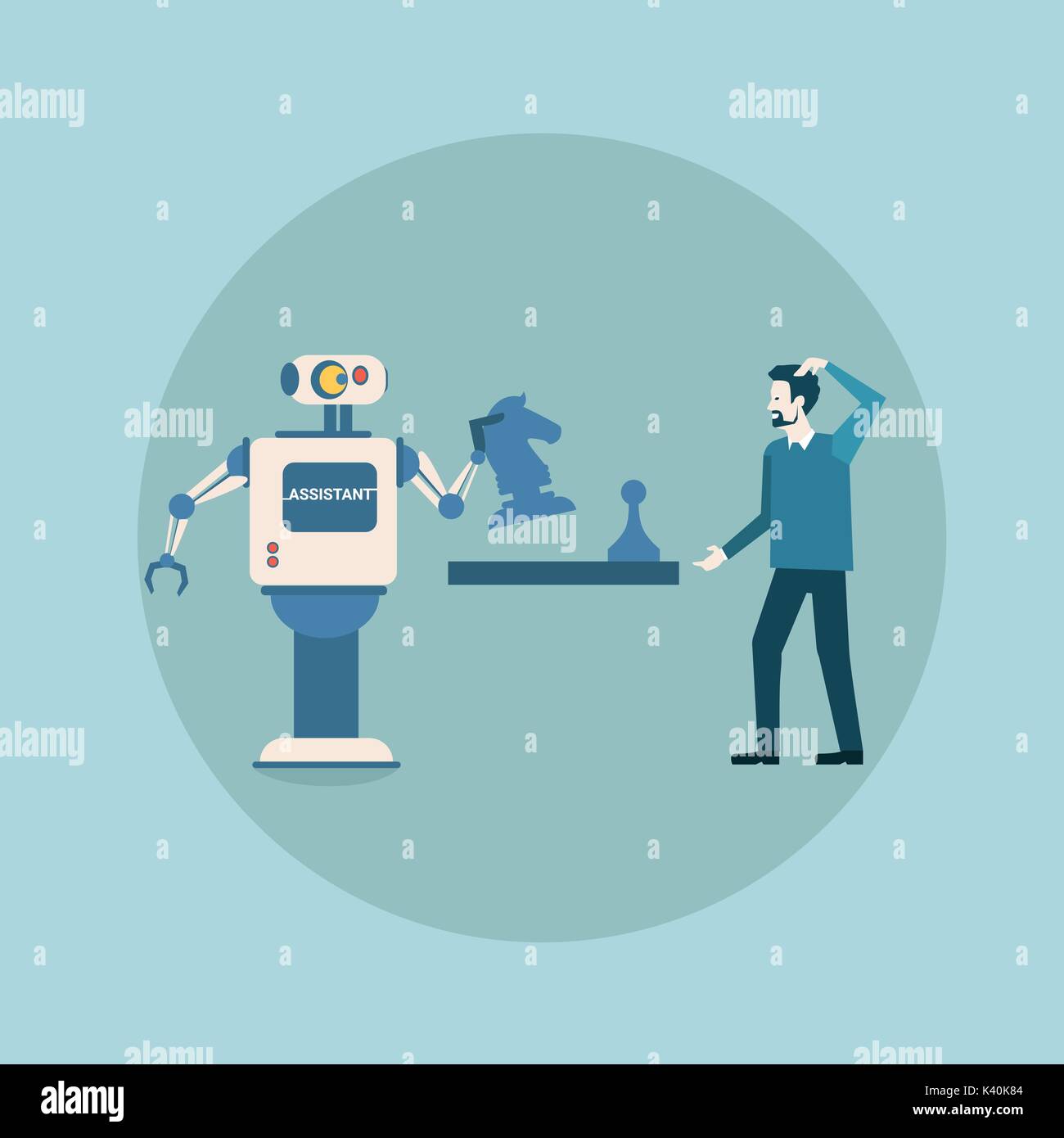 Modern Robot Playing Chess With Man Concept Futuristic Artificial ...