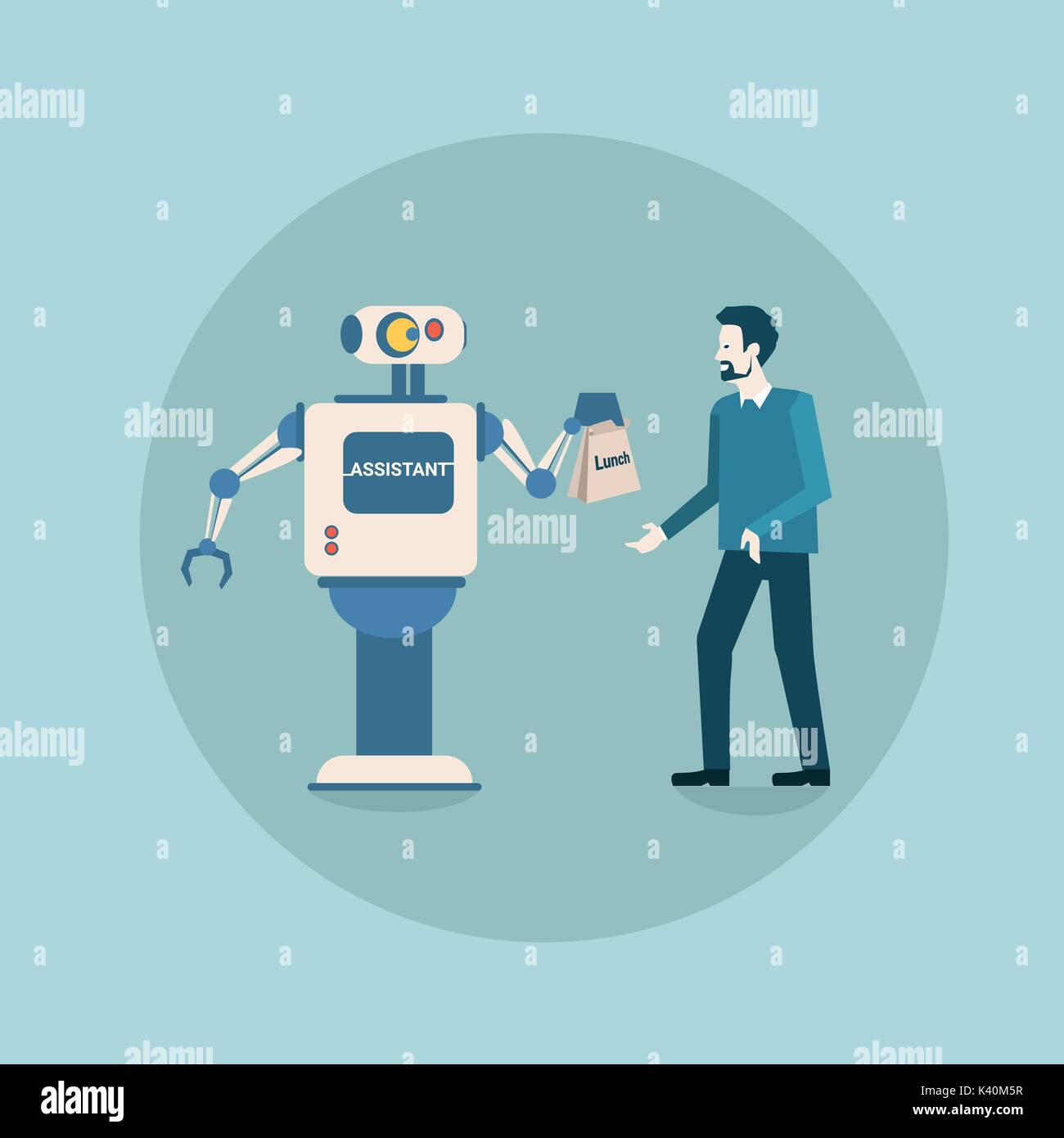 Modern Robot Giving Business Man Packet With Food Futuristic Artificial ...