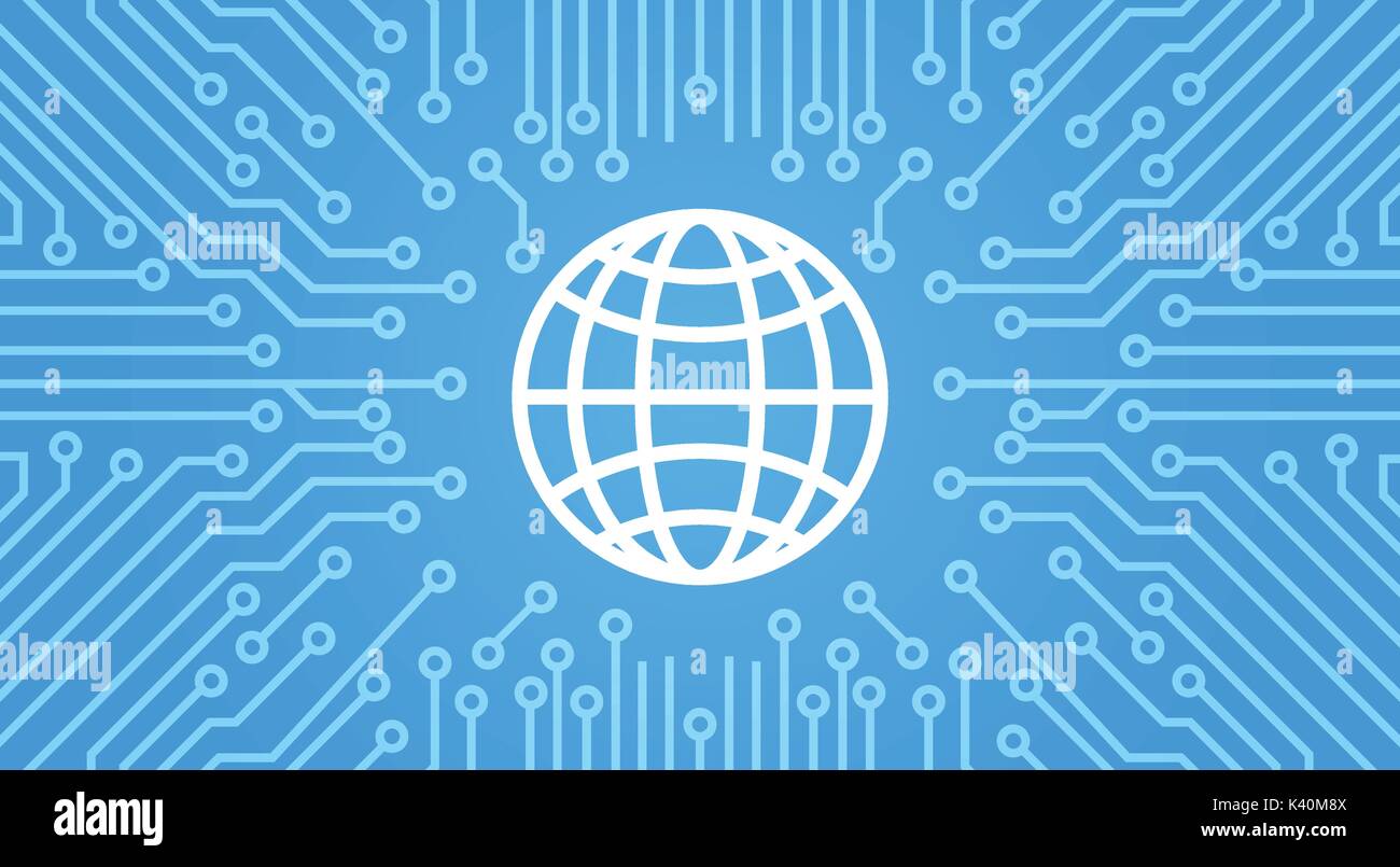 Earth Globe Icon Over Computer Chip Moterboard Background Banner Stock ...
