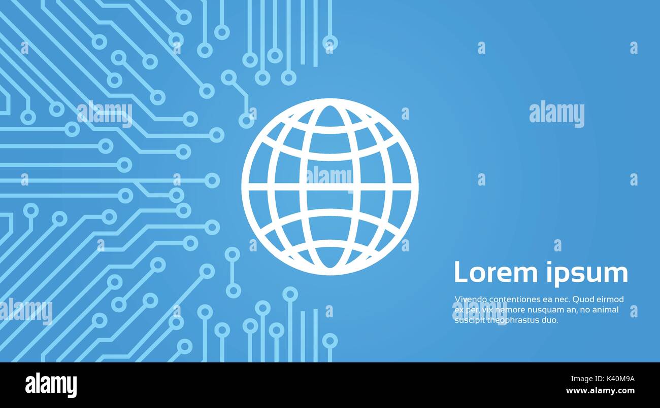 Earth Globe Icon Over Computer Chip Moterboard Background Banner Stock ...