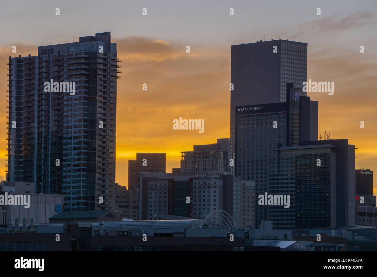 Sunrise over some of Denver's highrise buildings Stock Photo - Alamy