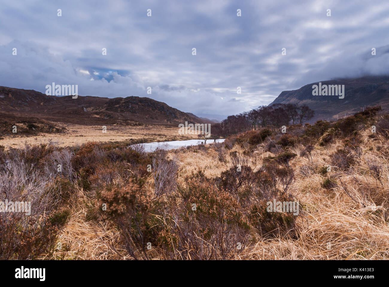 Ben Stack hidden by low cloud, Sutherland, Scottish Highlands, Scotland ...