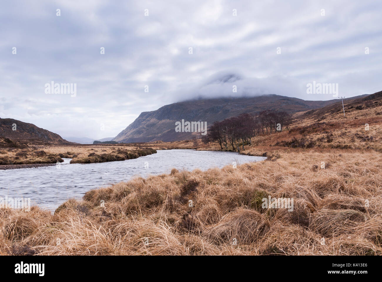 Ben Stack hidden by low cloud, Sutherland, Scottish Highlands, Scotland ...