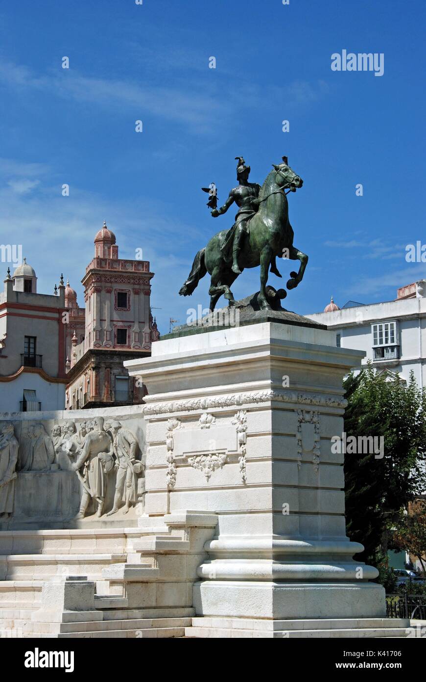 Horseback statue on the Monument to the Cadiz constitution in the Plaza ...