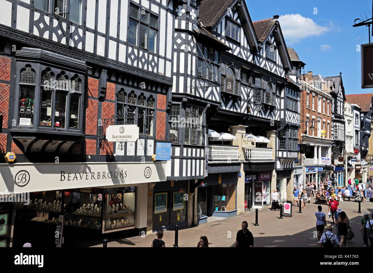 Tudor shops and buildings along Eastgate Street, Chester, Cheshire ...