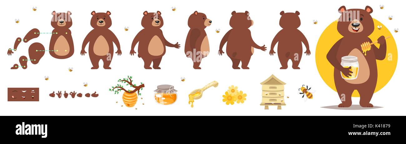Vector cartoon style bear character for animation. Different emotions ...