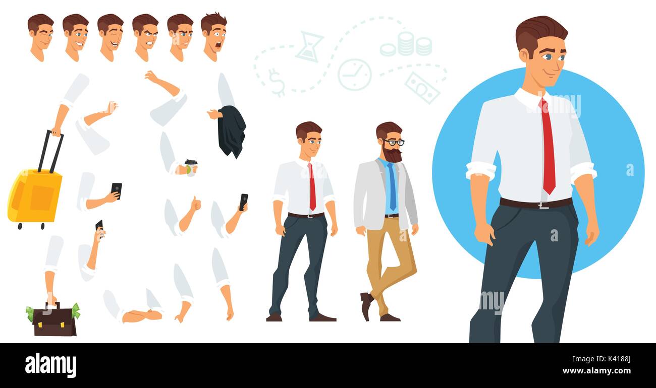 Vector cartoon style constructor of businessman character. Different ...