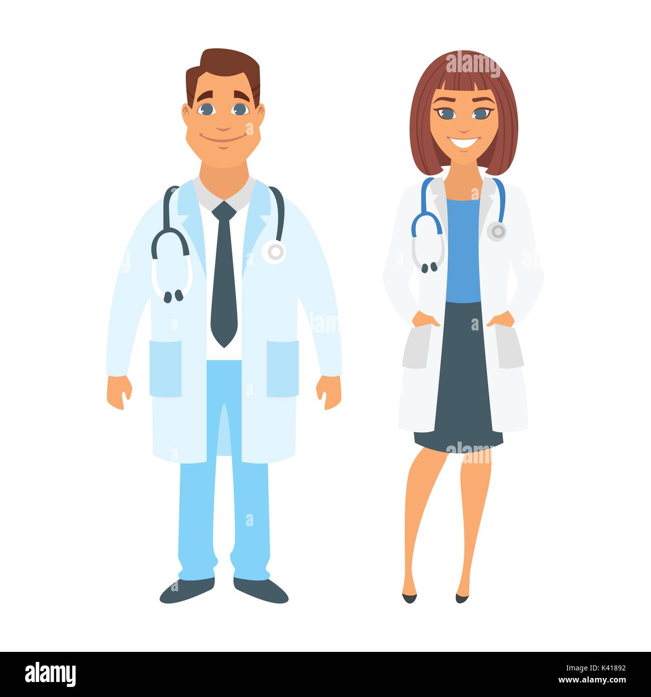 Vector cartoon style illustration of man and woman doctor. Isolated on ...