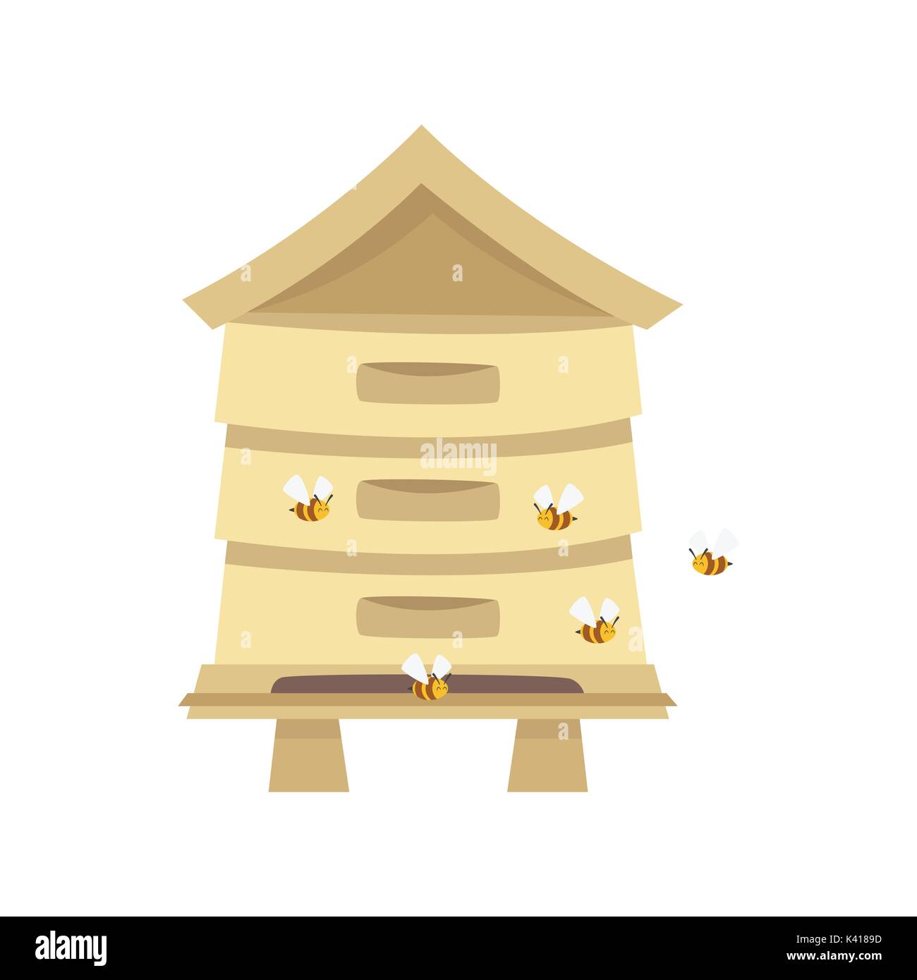 Vector cartoon style beehive for beekeeping agriculture with flying ...