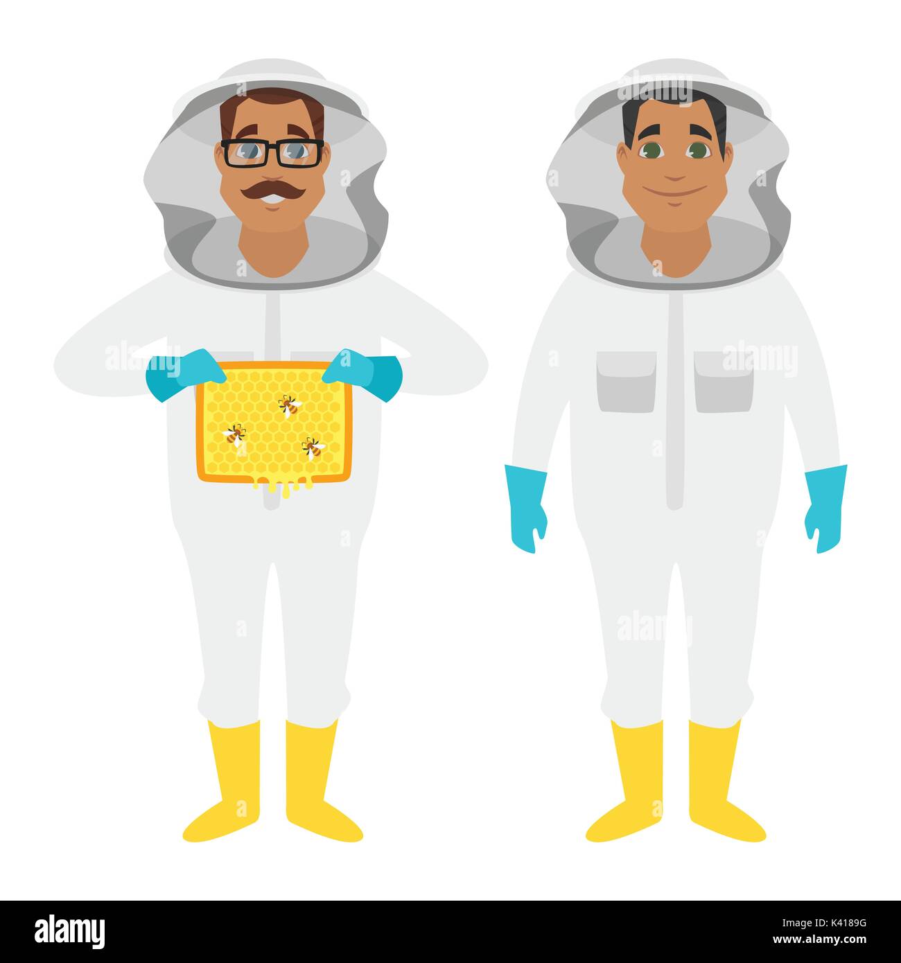 Vector cartoon style beekeeper man characters. Isolated on white ...