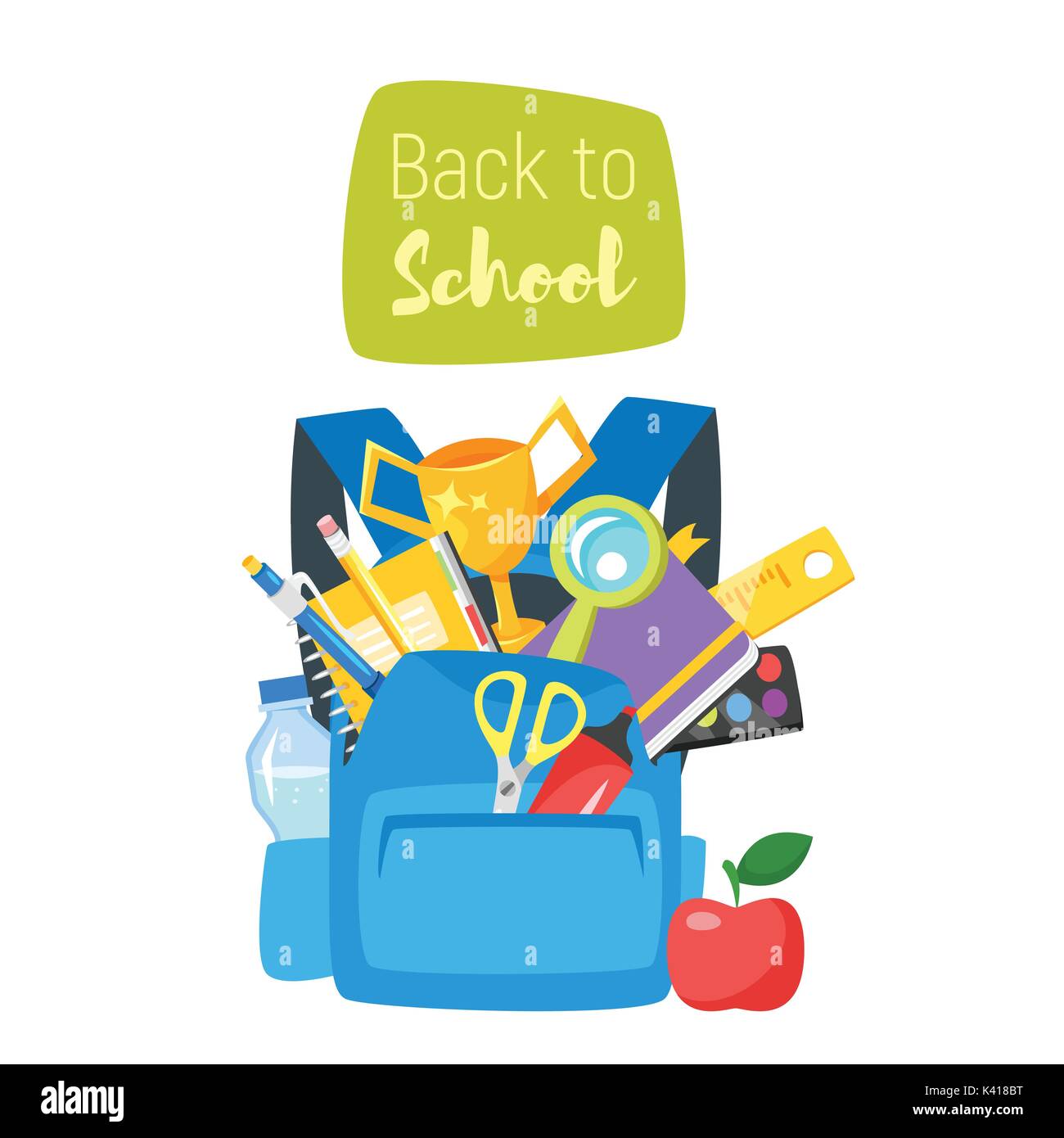 Vector cartoon style illustration of blue backpack. Isolated on white ...