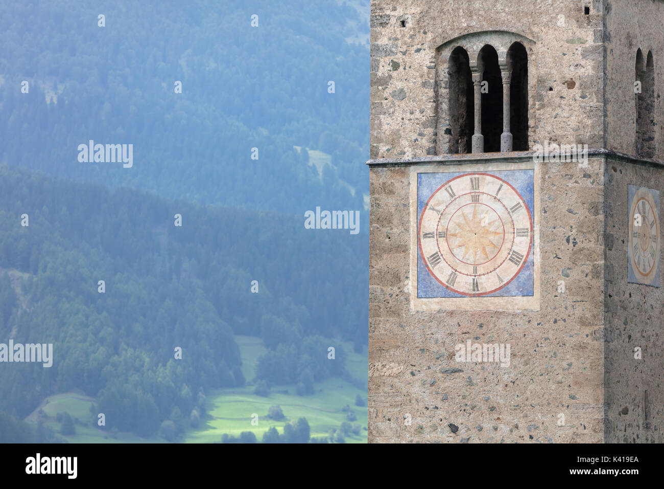 Submerged tower of reschensee church deep in Resias Lake in Trentino ...