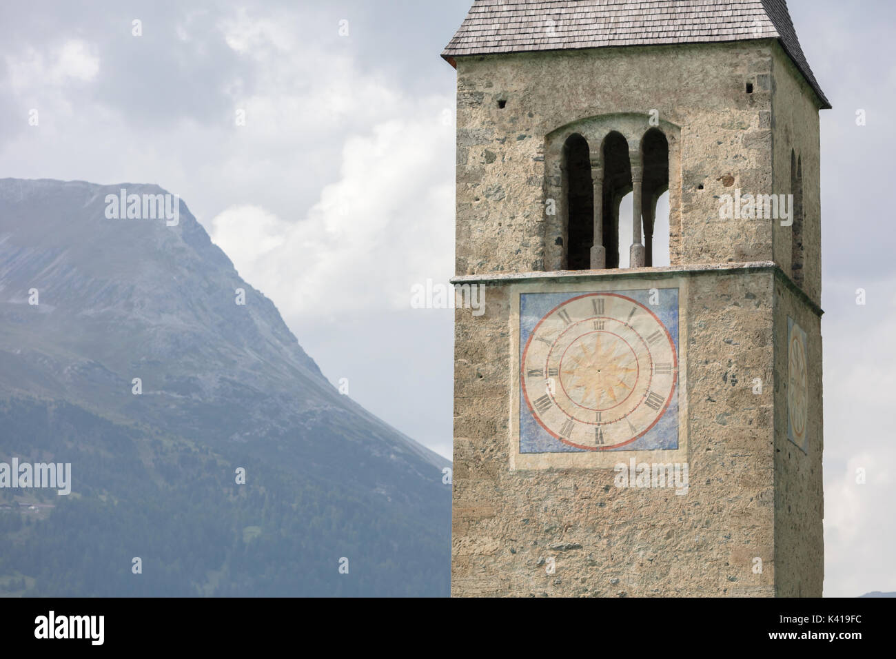 Submerged tower of reschensee church deep in Resias Lake in Trentino ...