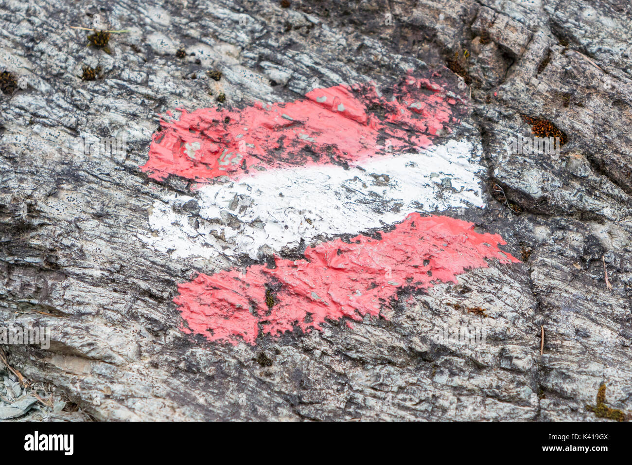 Walking path sign in Austria, flag painted on a rock Stock Photo - Alamy