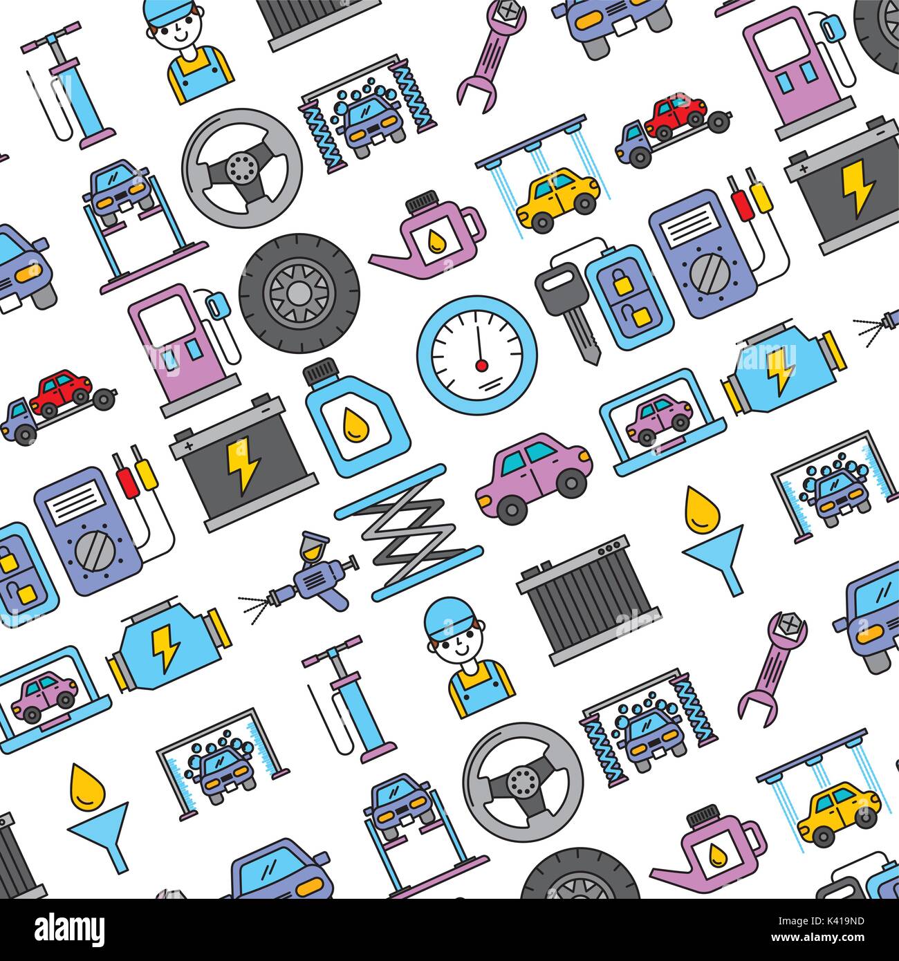 collection car repair service garage seamless pattern design Stock ...