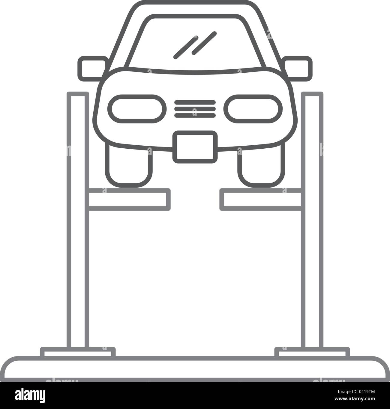 cartoon car with alignment device at wheel alignment service station ...