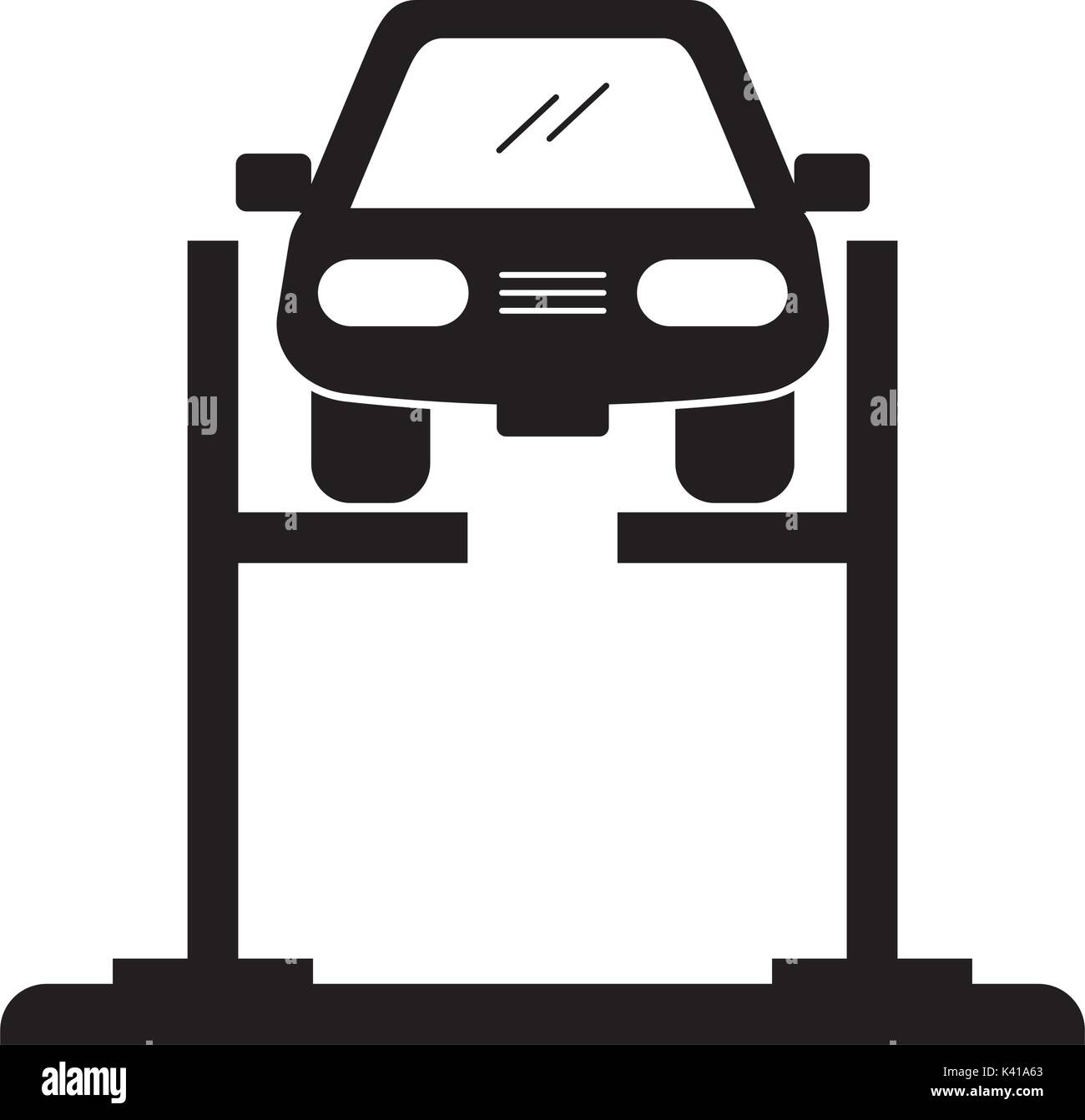 cartoon car with alignment device at wheel alignment service station ...