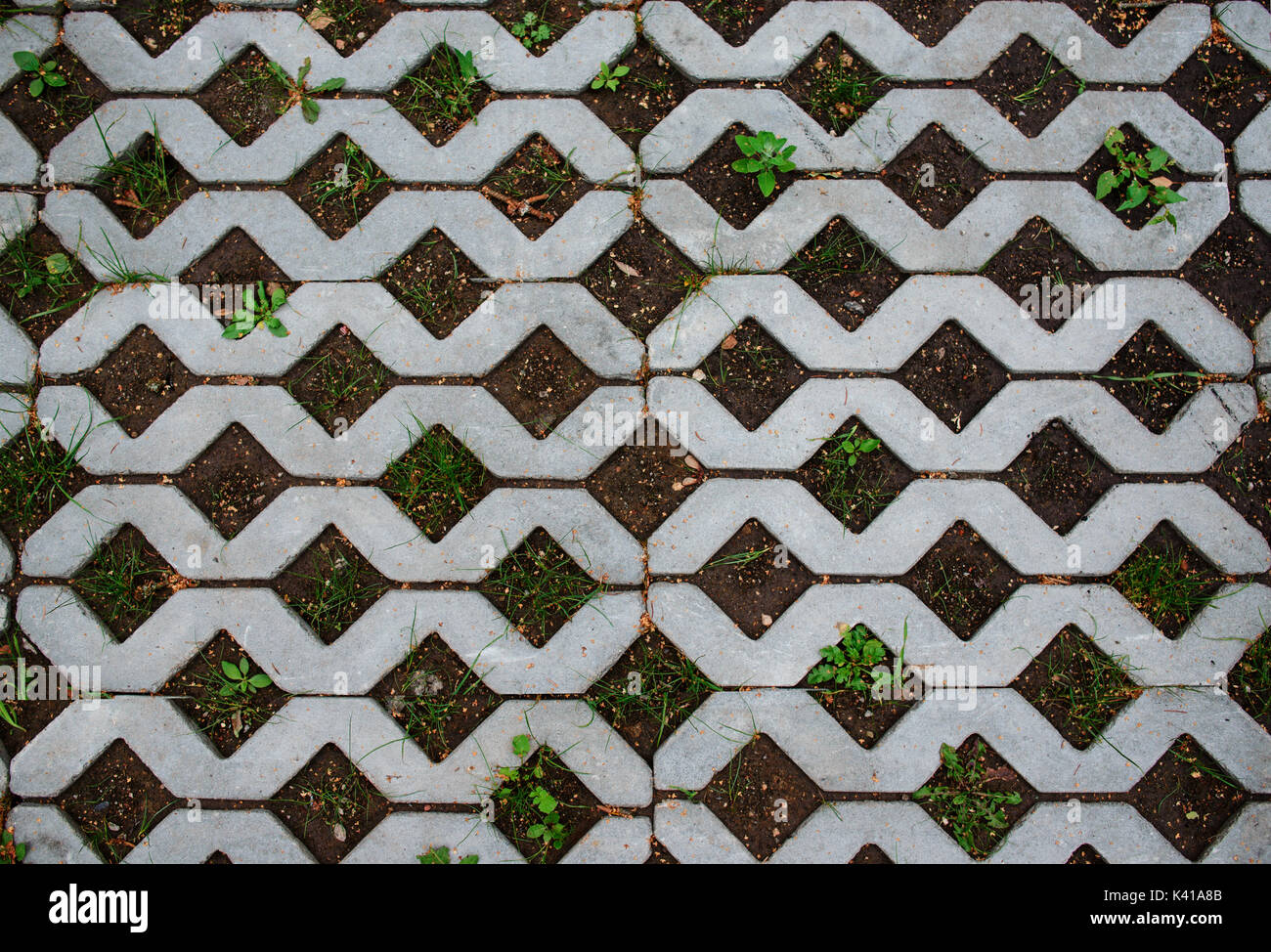 The texture of a concrete gray eco parking made of pavement, arranged ...