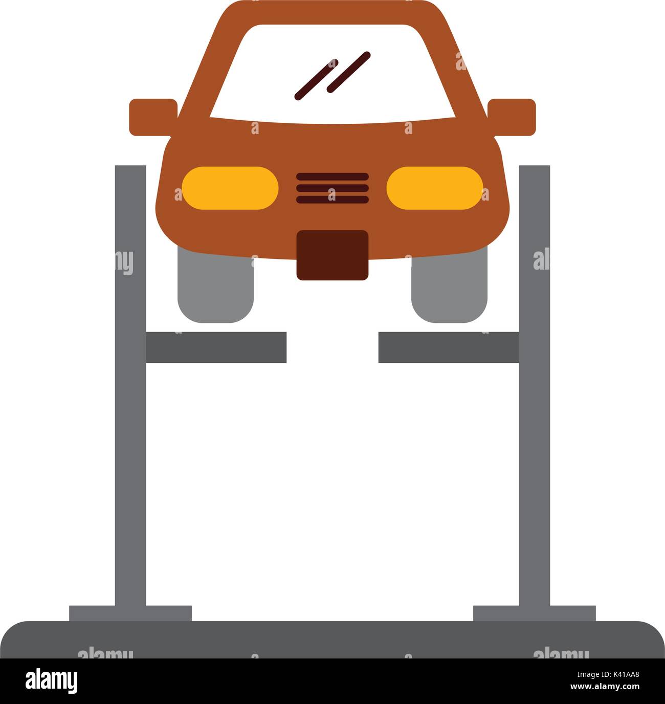 cartoon car with alignment device at wheel alignment service station ...