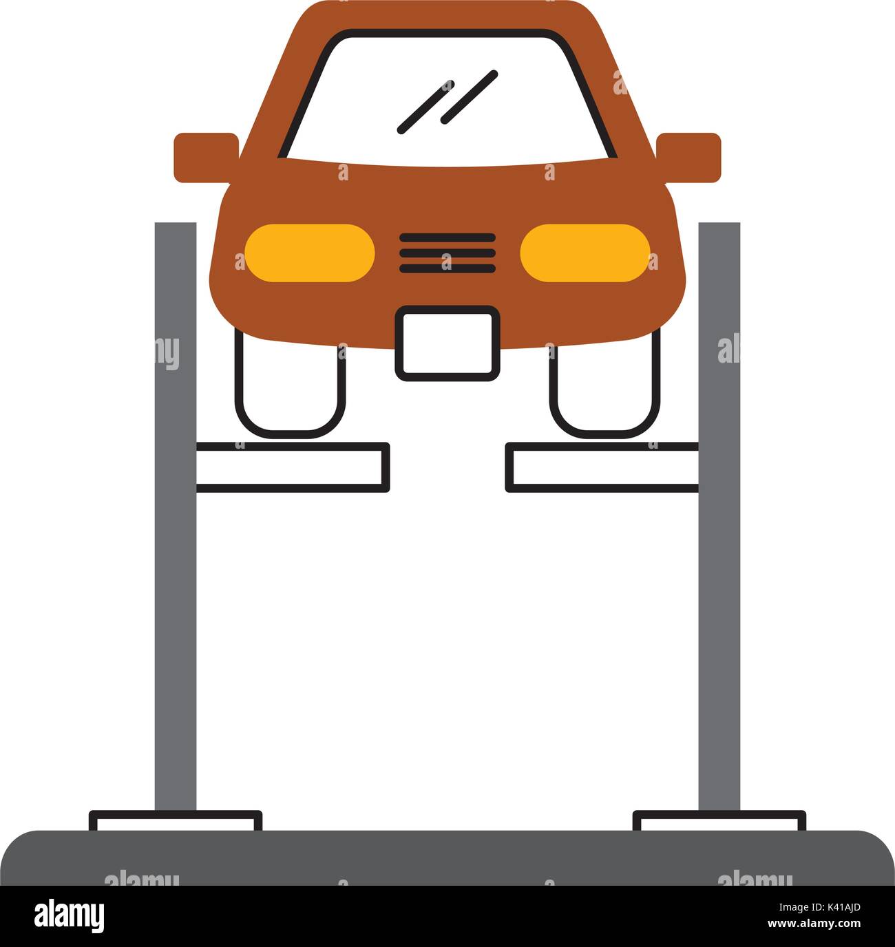 cartoon car with alignment device at wheel alignment service station ...