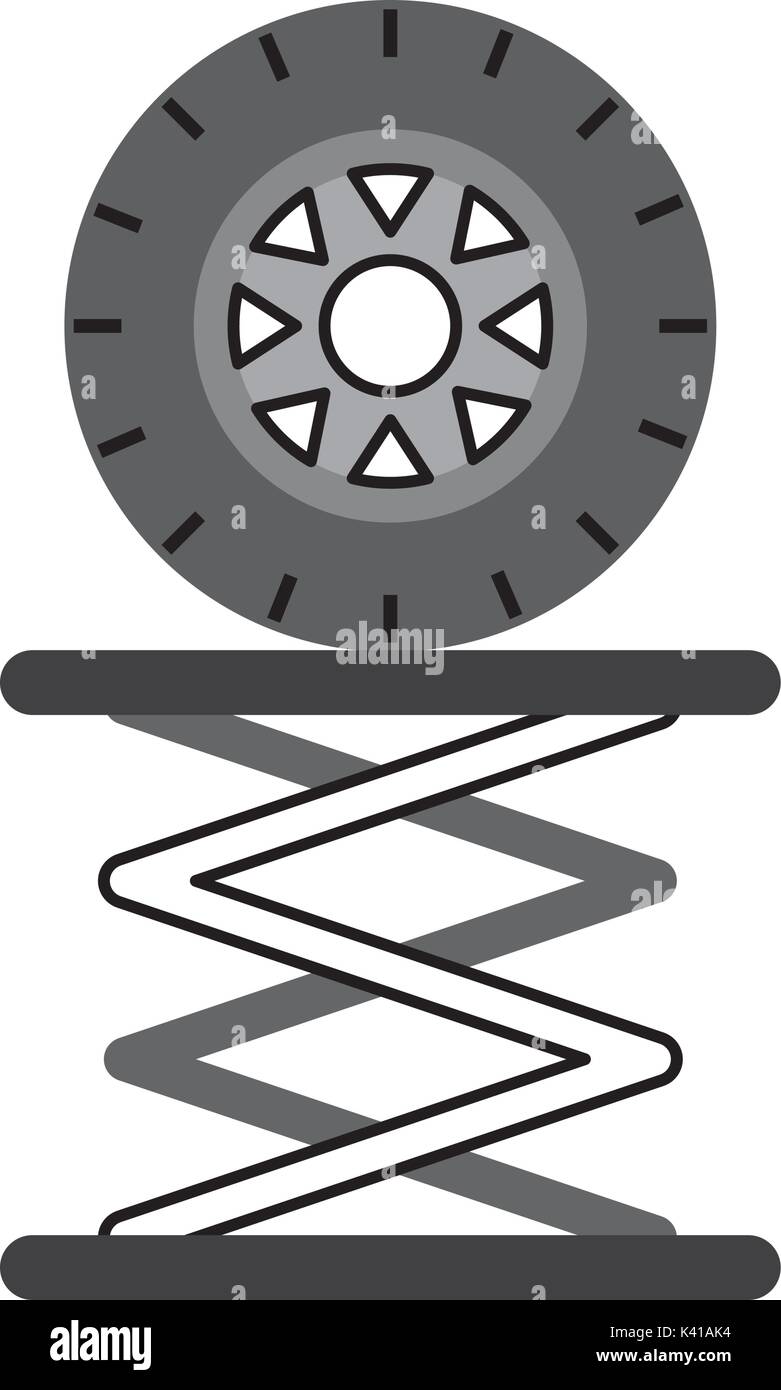 tire car in hydraulic platform mechanical engine Stock Vector Image ...