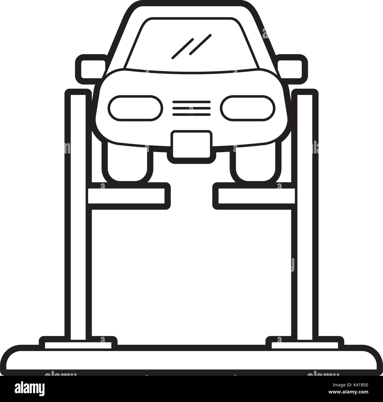 cartoon car with alignment device at wheel alignment service station ...