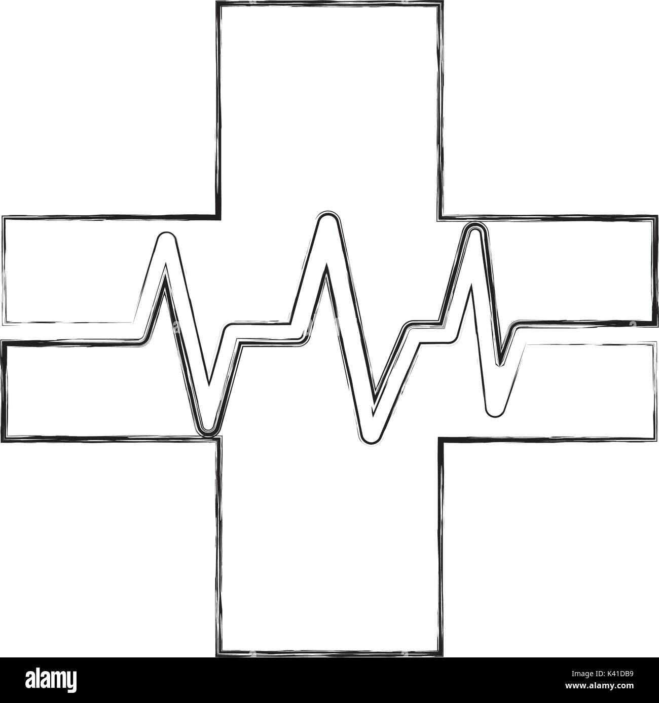 medical cross with heart beat healthy Stock Vector Image & Art - Alamy