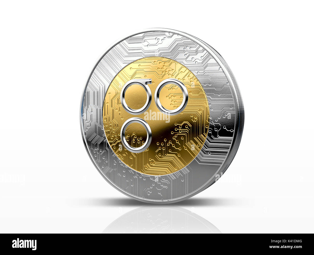 A omisego physical cryptocurrency in gold and silver coin form on a ...