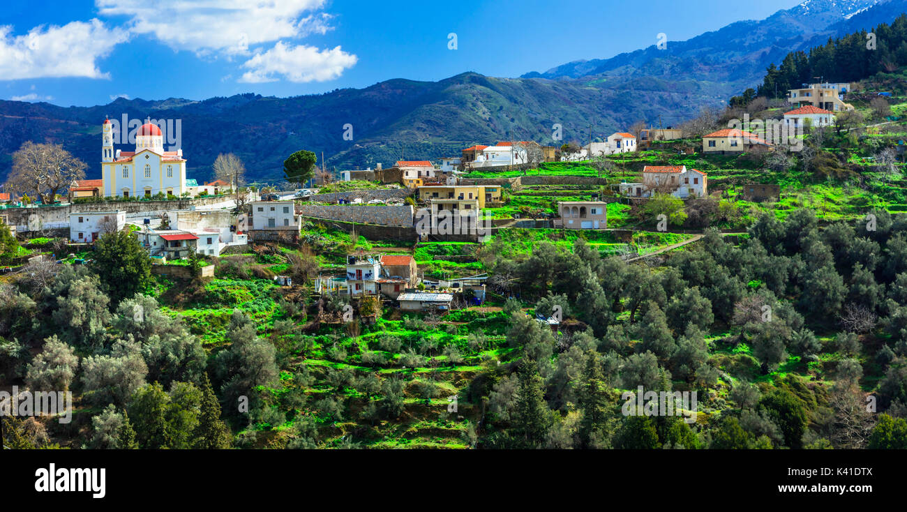 Traditional Lakki village,view with mountains,Crete,Greece Stock Photo ...