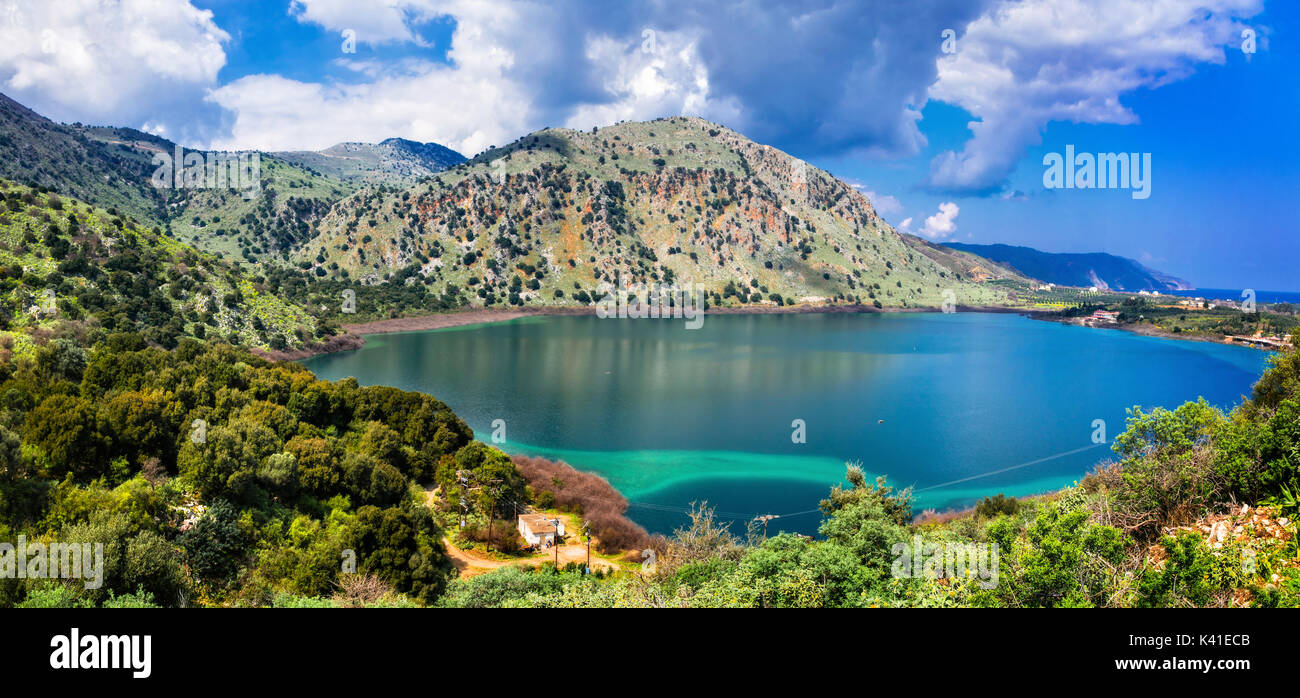 Panoramic view of Kournas lake,Crete isalnd,Greece Stock Photo - Alamy