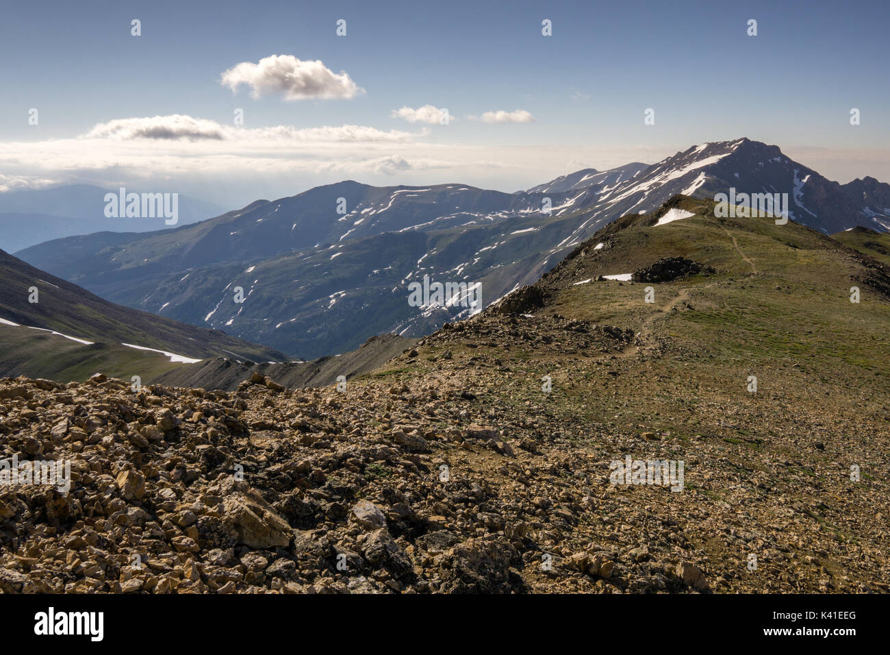 The trail that leads across the saddle from Mount Belford to Mount ...