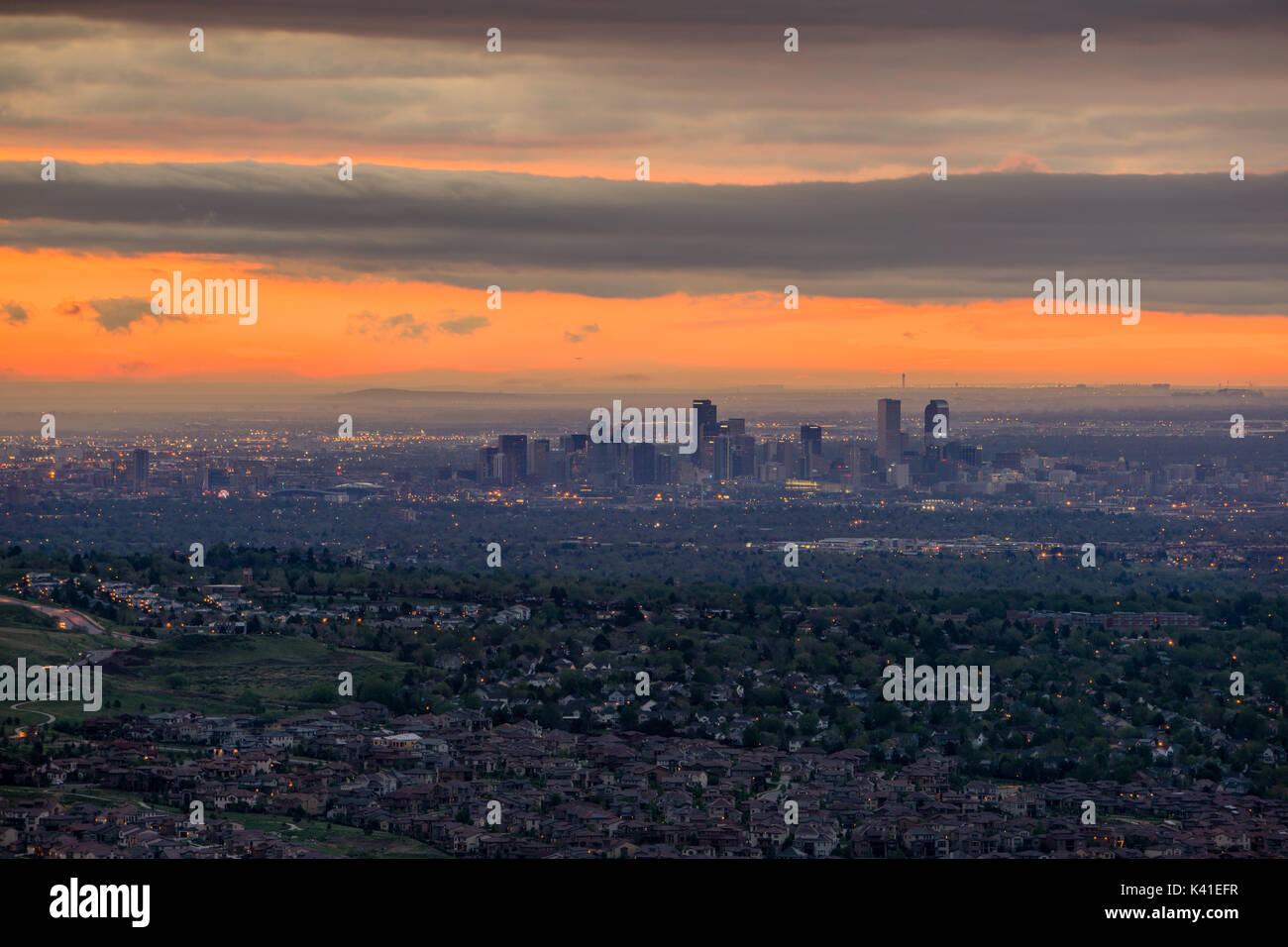 From Mount Morrison, Colorado. An aerial view of downtown Denver during ...