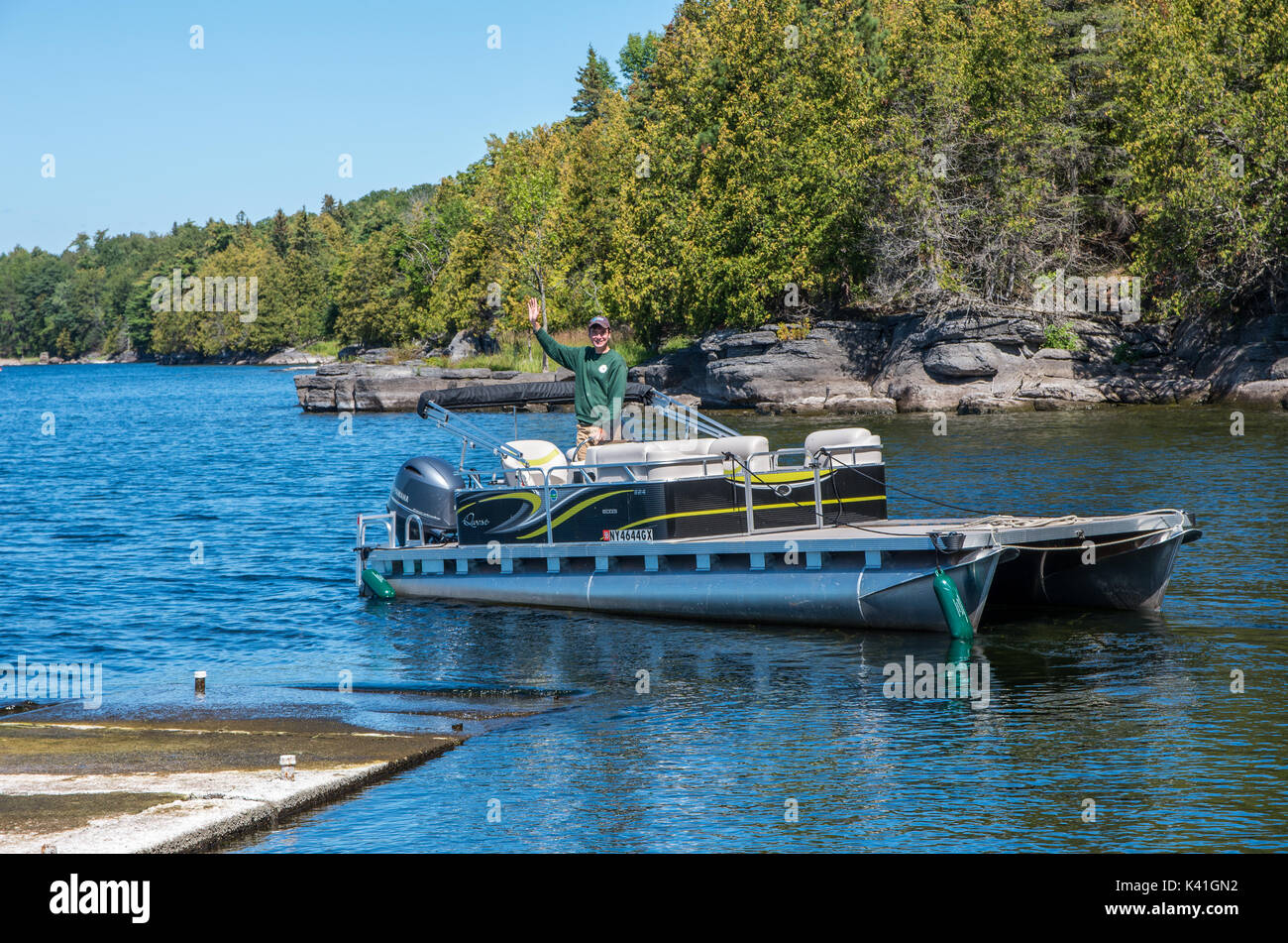 Boat driven by DEC employee at Valcour Island on Lake Champlain Stock ...