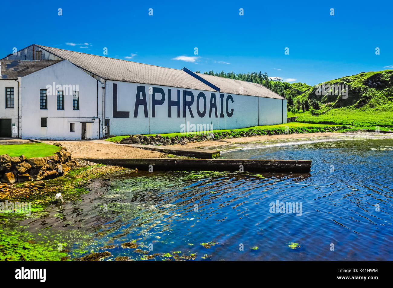The Laphroaig Distillery on a clear sunny day, Isle of Islay, Scotland ...
