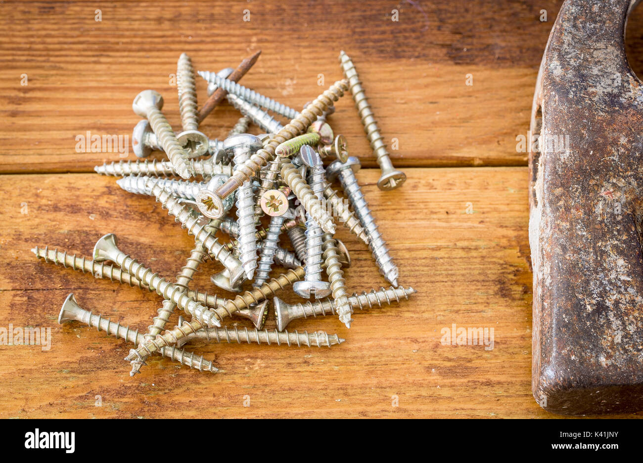 Group of old oxide vintage tools. screws Stock Photo - Alamy