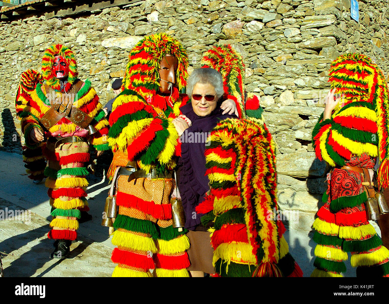 Traditional wool costumes and masks during carnival. Podence, Tras os ...