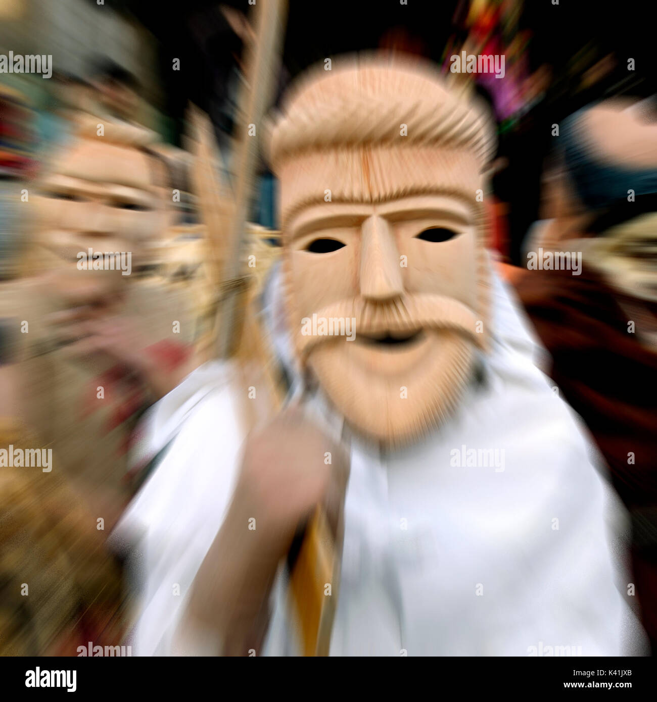 Traditional wooden masks during carnival. Lazarim, Beira Alta, Portugal ...