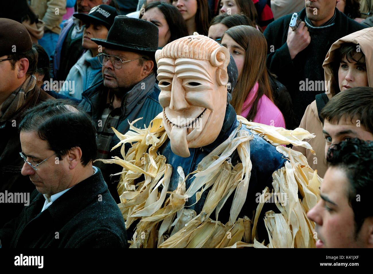 Traditional wooden masks during carnival. Lazarim, Beira Alta, Portugal ...