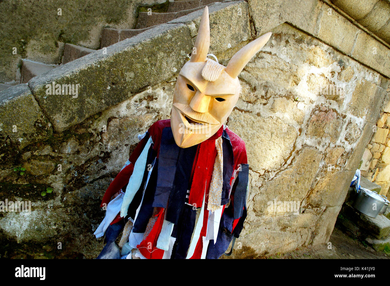 Traditional wooden masks during carnival. Lazarim, Beira Alta, Portugal ...