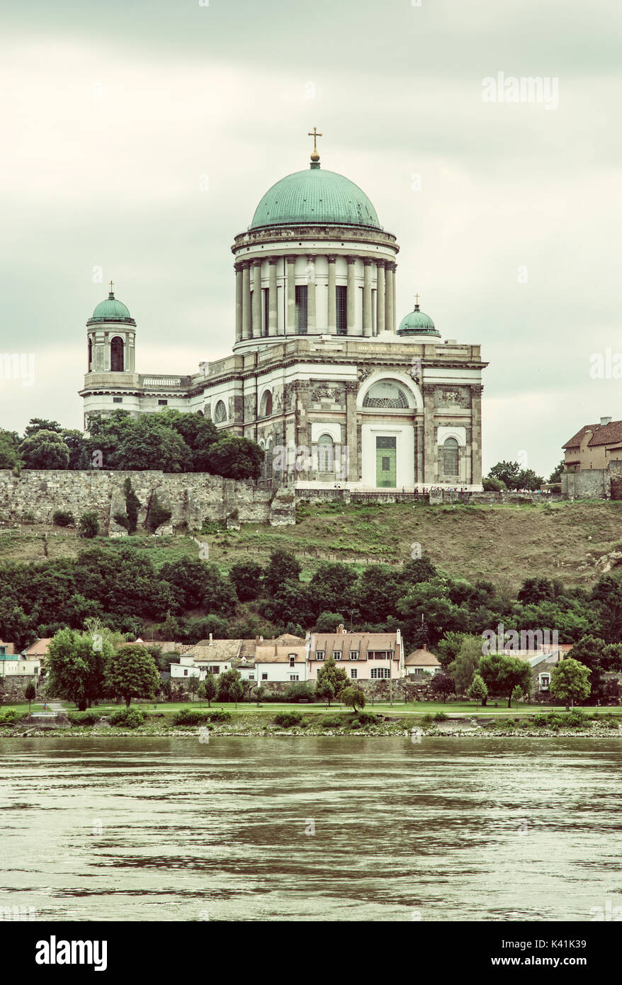 Beautiful basilica and Danube river in Esztergom, Hungary. Cultural ...