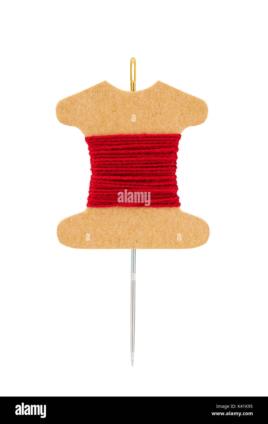 Needle, thread and craft card bobbin isolated Stock Photo - Alamy