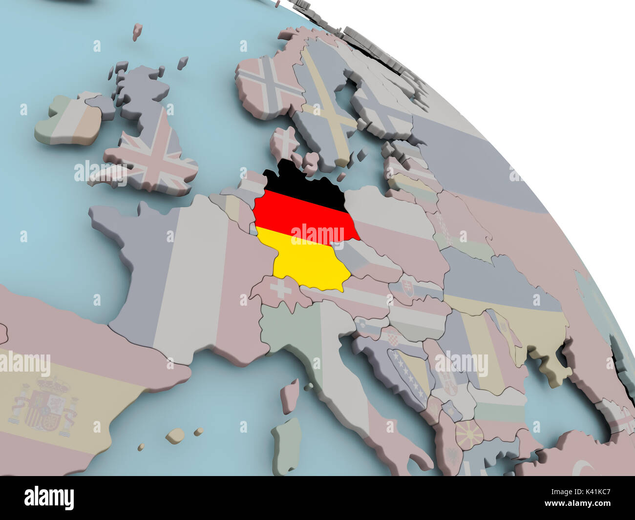 Illustration of Germany on political globe with embedded flags. 3D ...