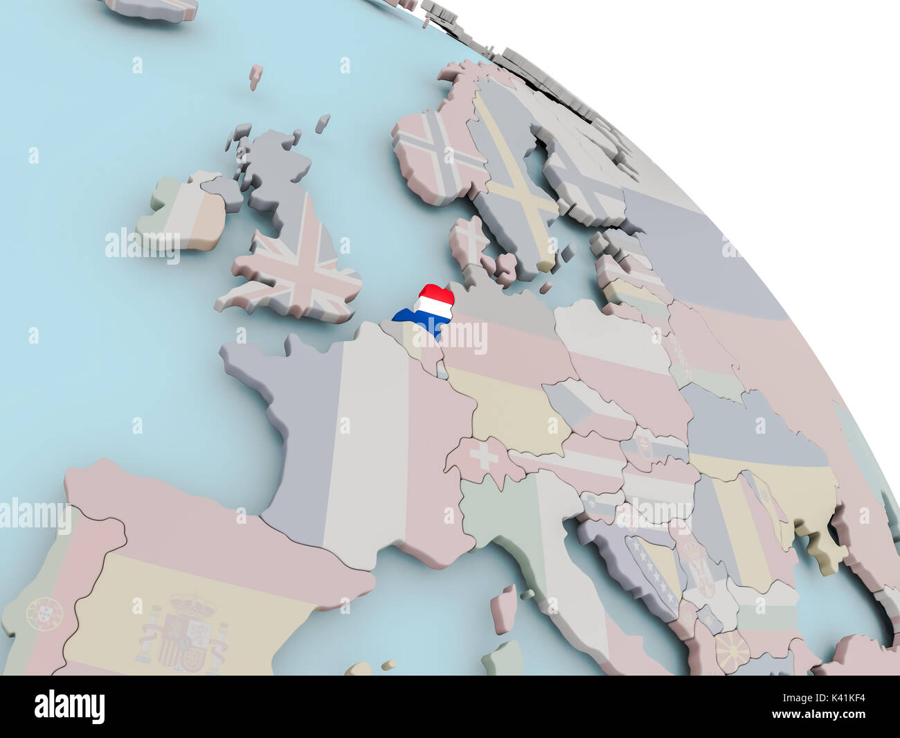 Illustration of Netherlands on political globe with embedded flags. 3D ...