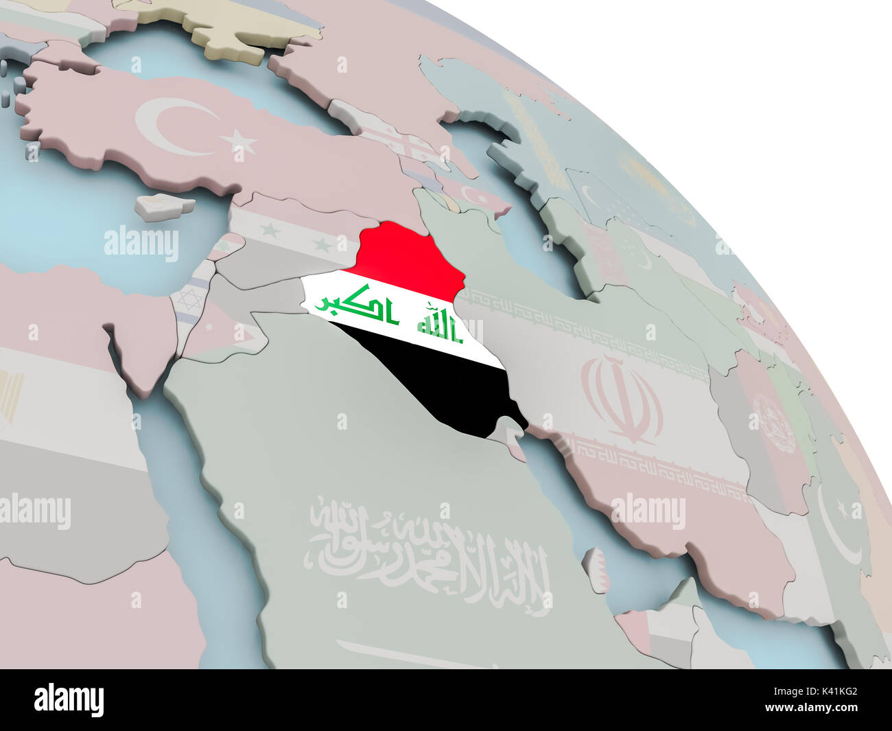 Illustration of Iraq on political globe with embedded flags. 3D ...