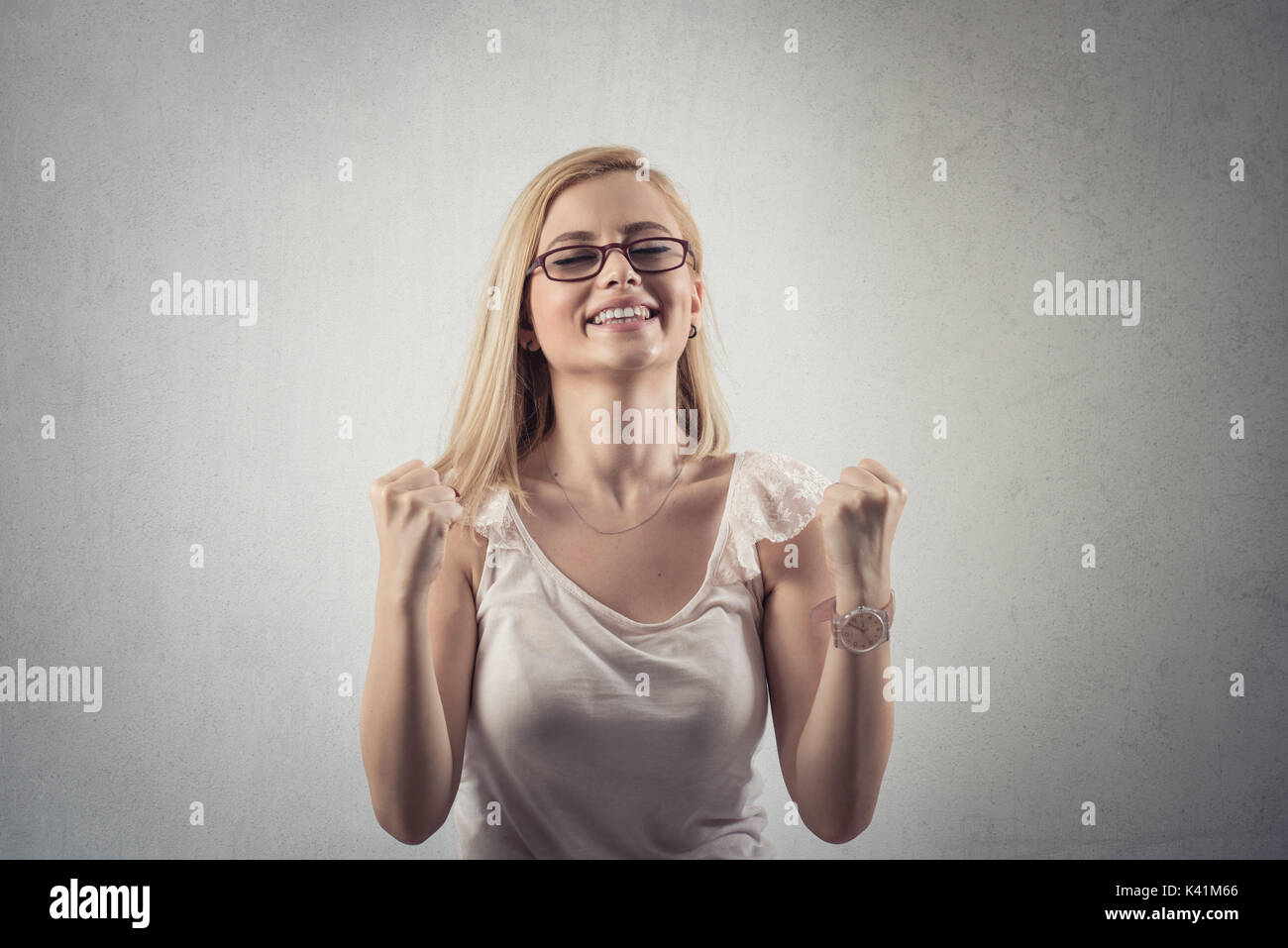 Closeup portrait happy young woman. Celebrate success concept. Human ...