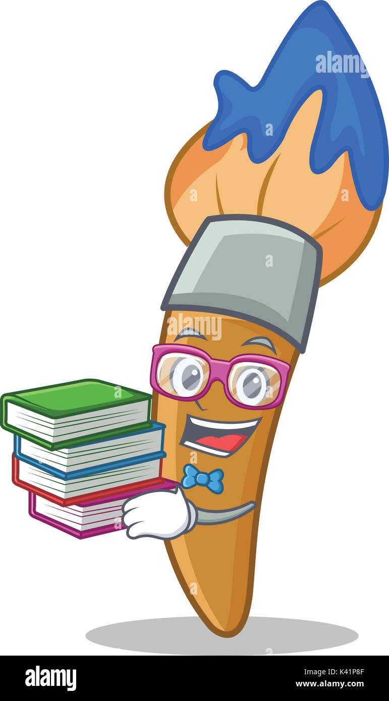 Student with book paint brush character cartoon Stock Vector Image ...