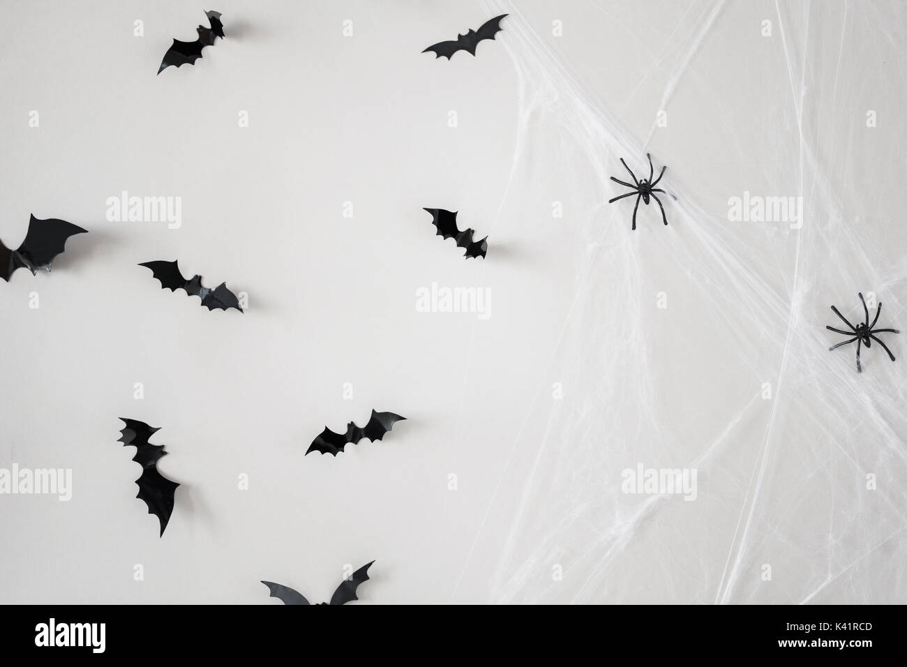 halloween decoration of bats and spiders on web Stock Photo - Alamy