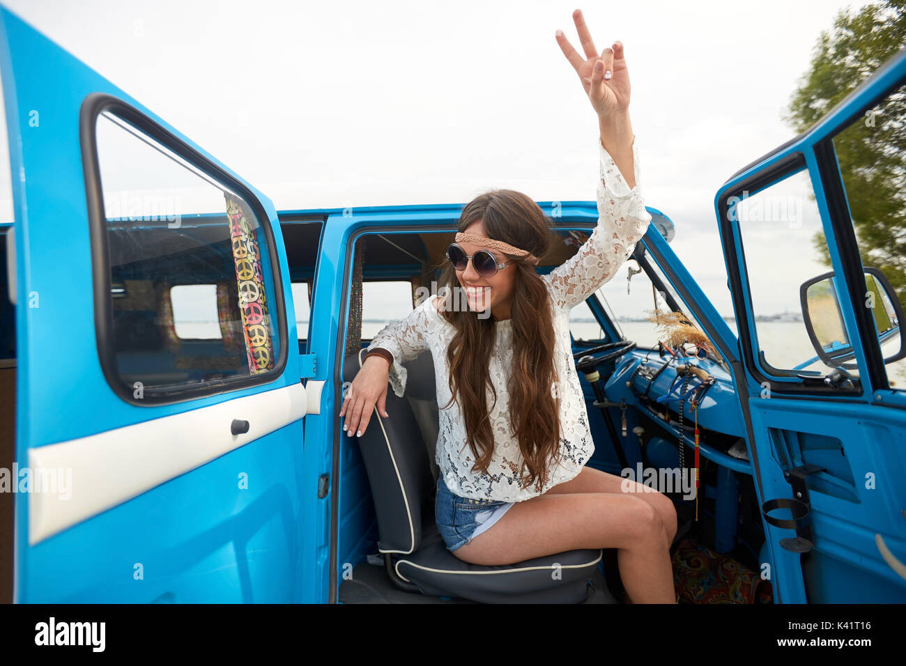 Hippie woman car hi-res stock photography and images - Alamy